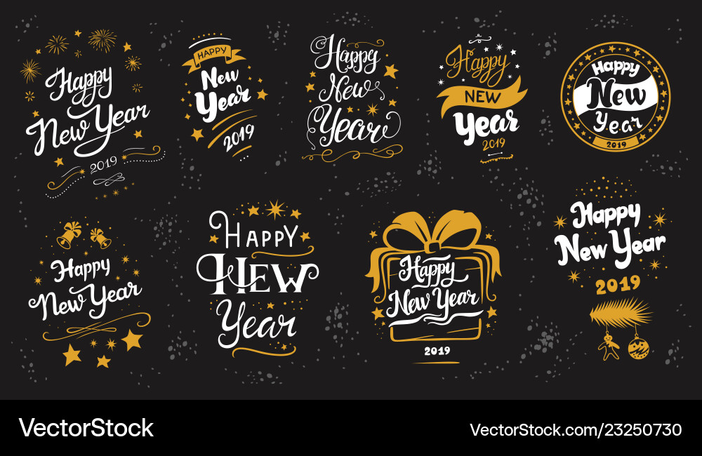 New year 2019 lettering designs set Royalty Free Vector