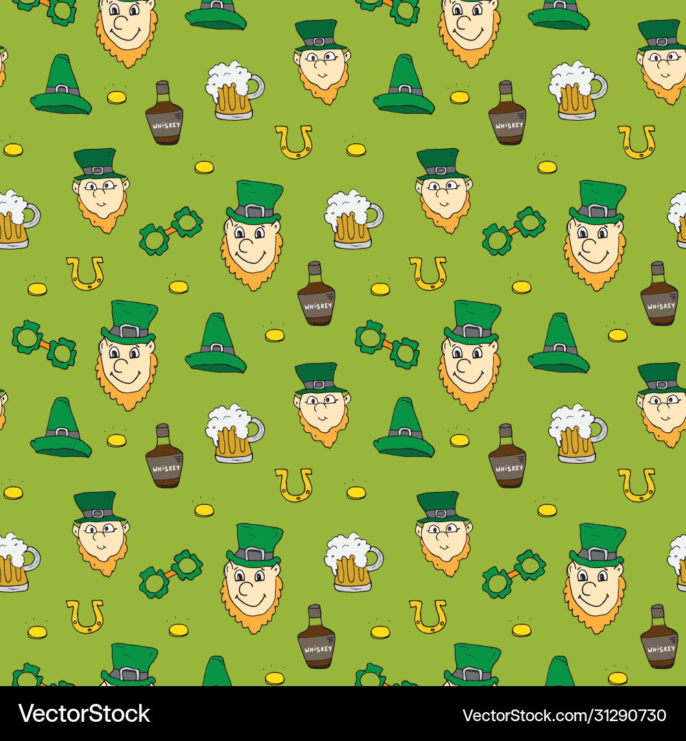 St patricks day hand drawn doodle seamless Vector Image