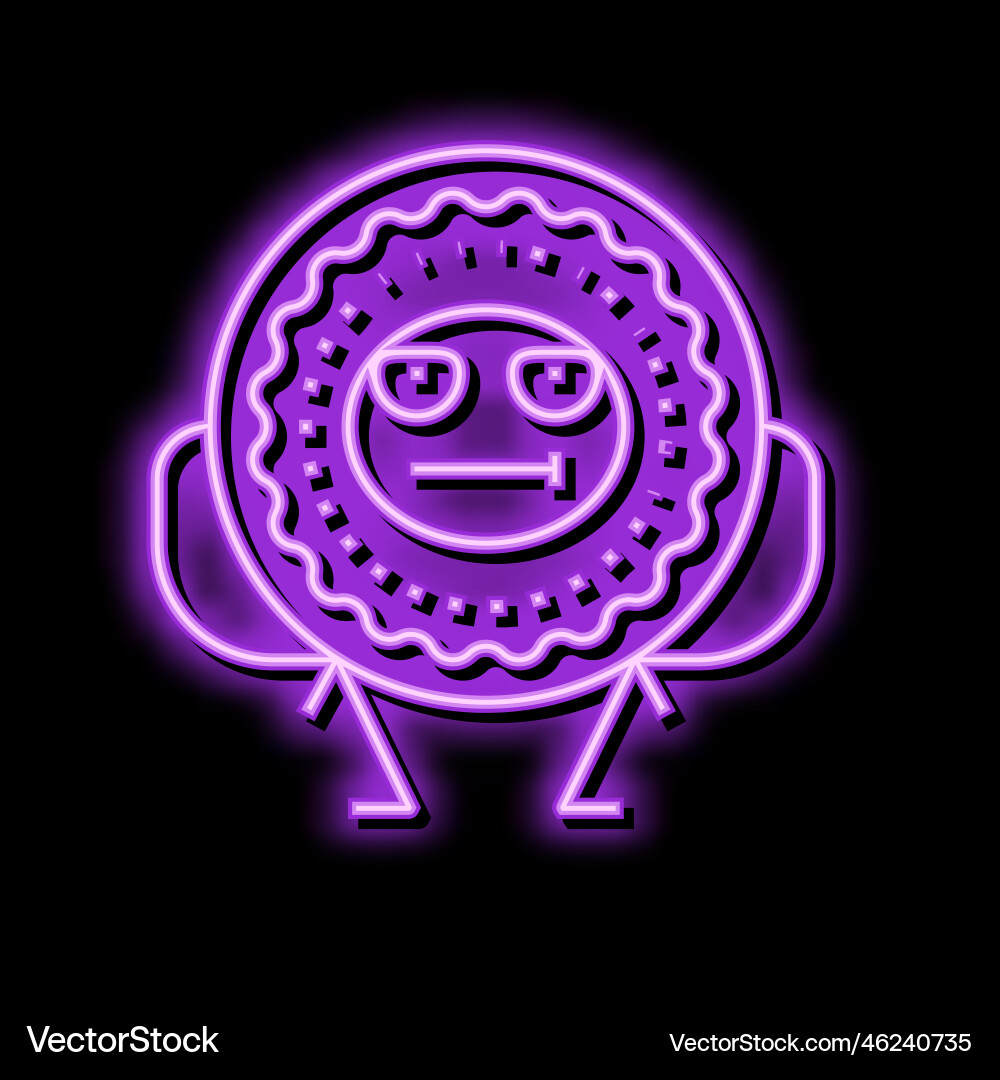 Cookie dessert character neon glow icon Royalty Free Vector