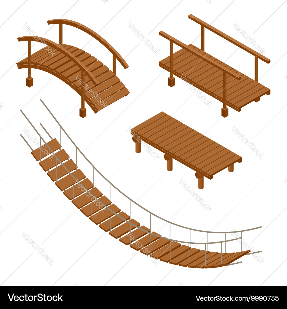 Hanging wooden bridge Royalty Free Vector Image