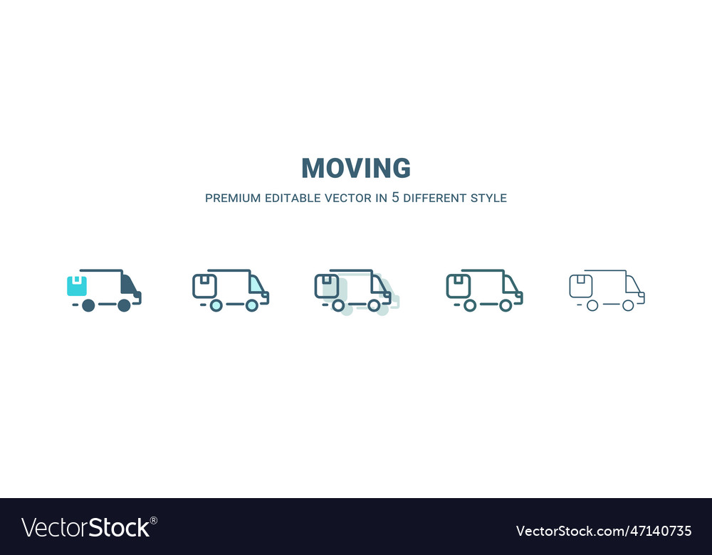 Moving icon in 5 different style outline filled Vector Image