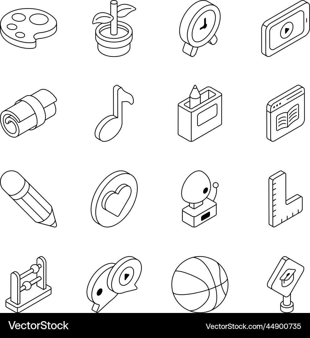 Pack of learning line isometric icons Royalty Free Vector