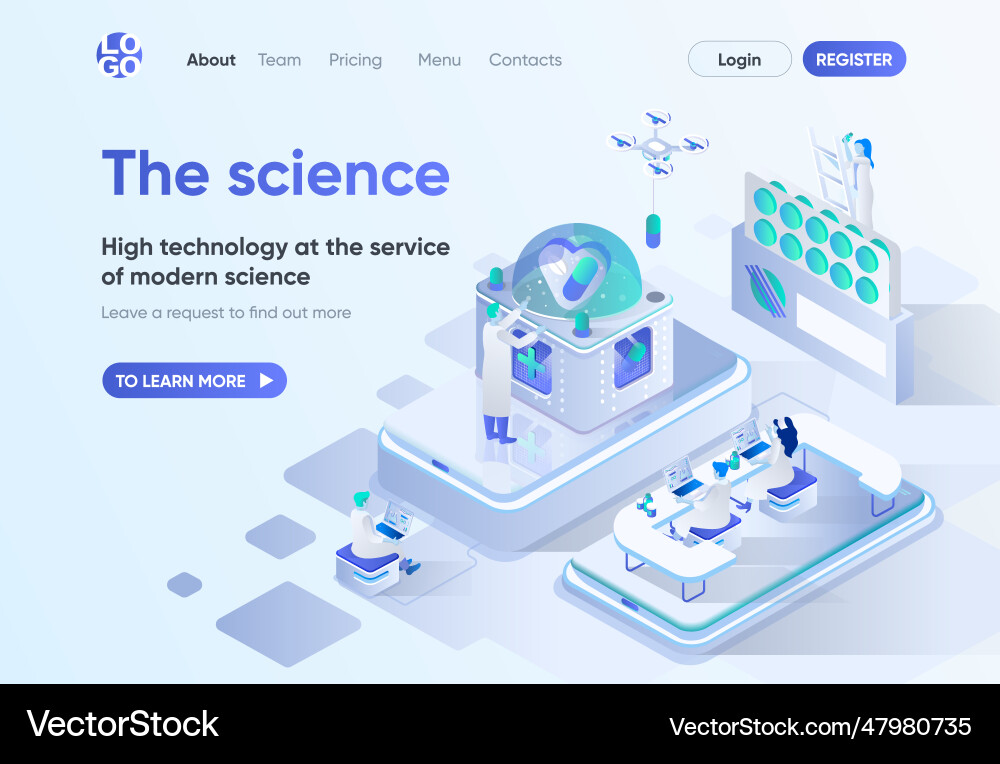Science isometric landing page scientific Vector Image