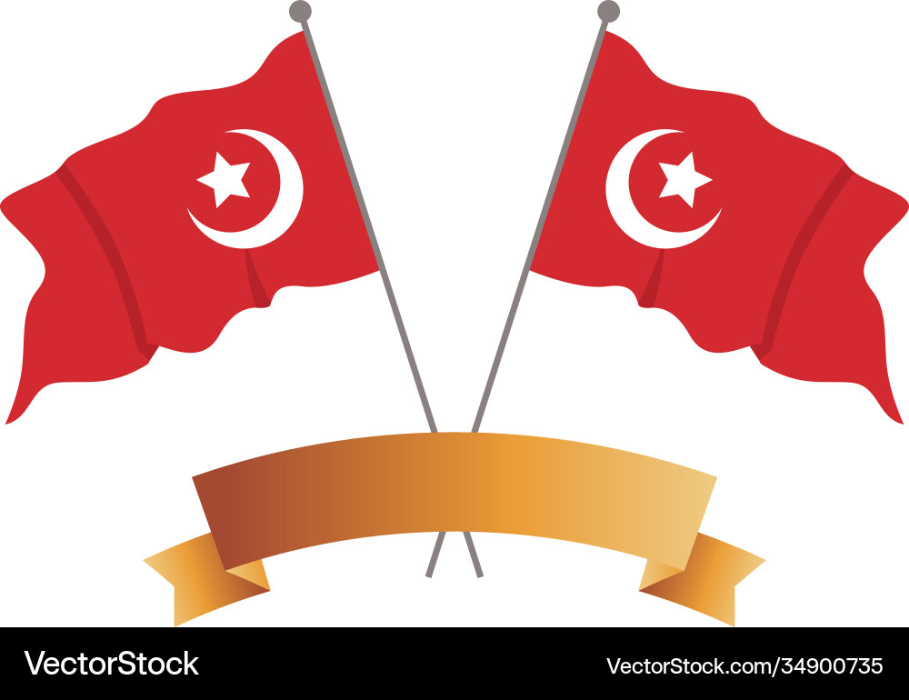 Turkey flags crossed with ribbon frame Royalty Free Vector