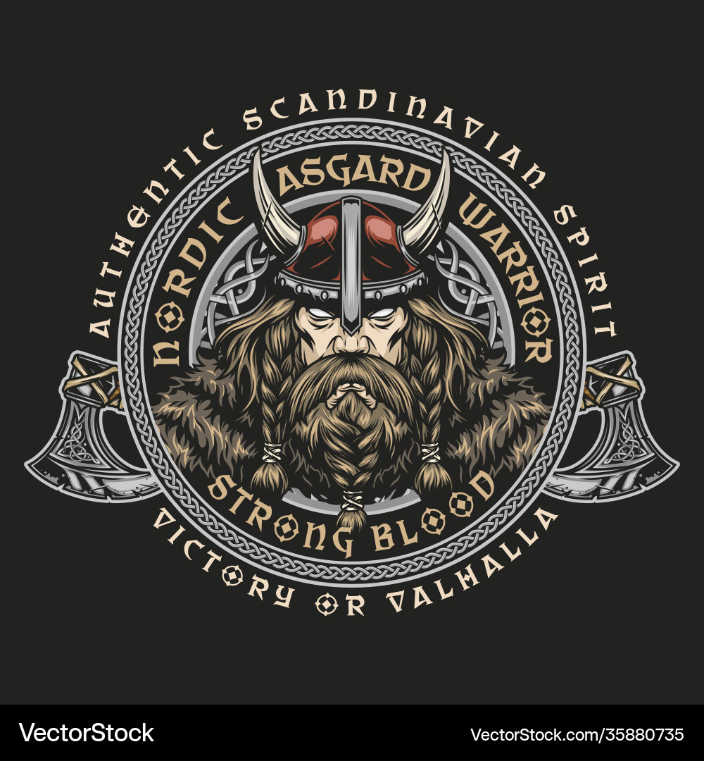 Viking vintage round badge Royalty Free Vector Image