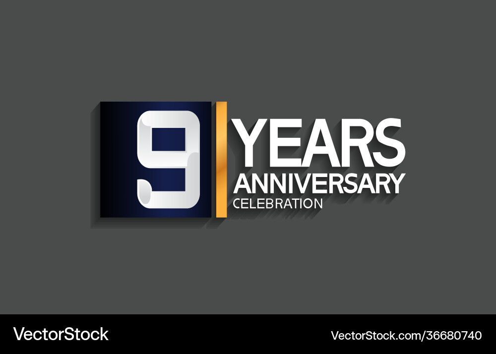 9 years anniversary logotype with blue and silver Vector Image