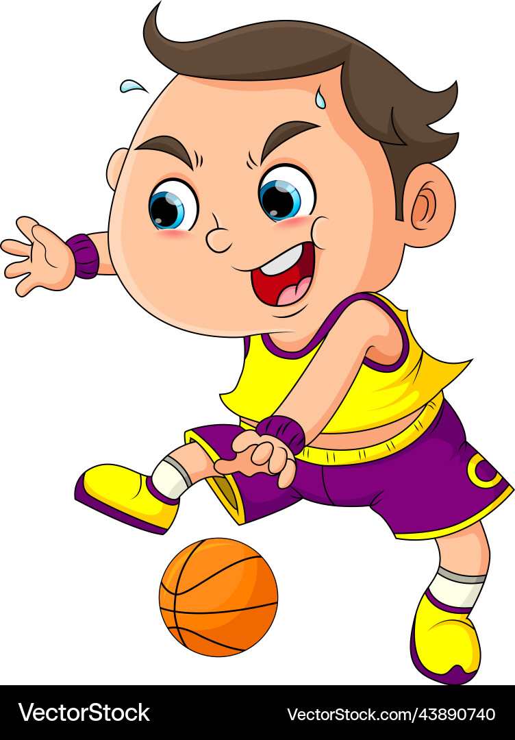 Boy is being a basketball player and playing Vector Image