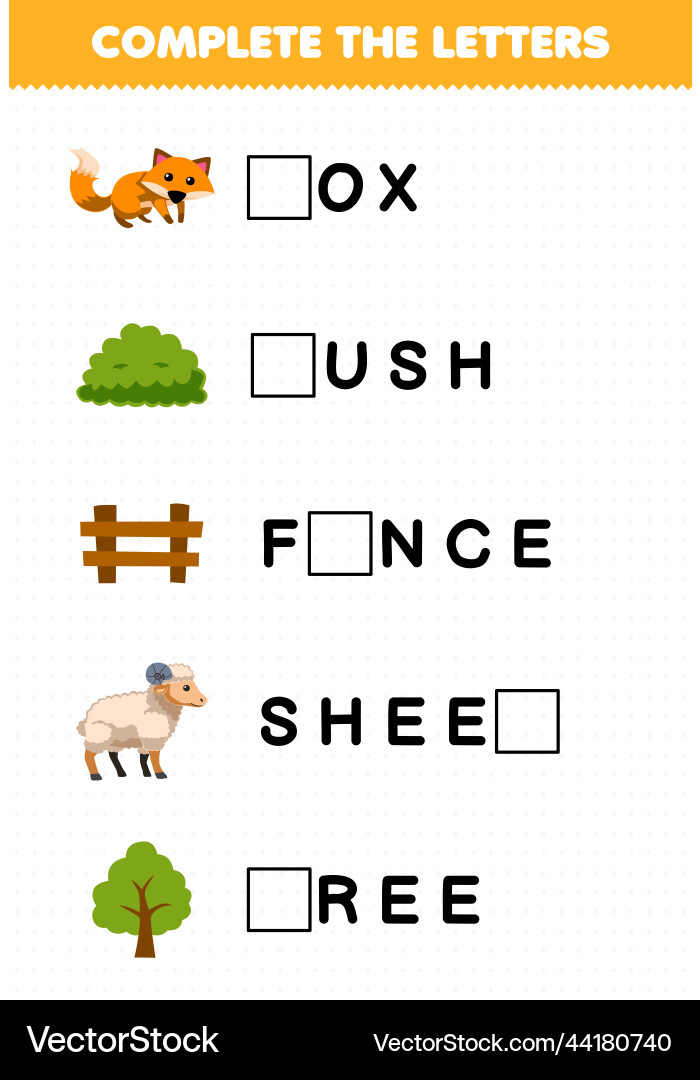 Education game for children complete the letters Vector Image