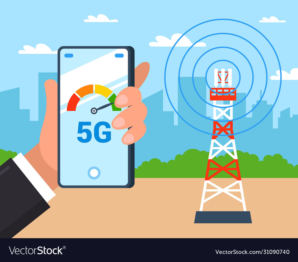 Internet tower distributes 5g checking Royalty Free Vector