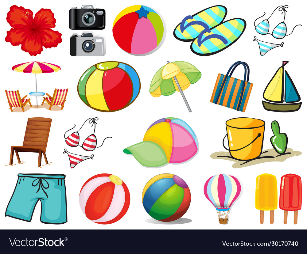 Large set different summer objects on white Vector Image