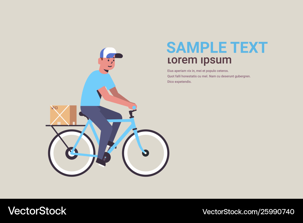 Postman in uniform riding bicycle carrying Vector Image