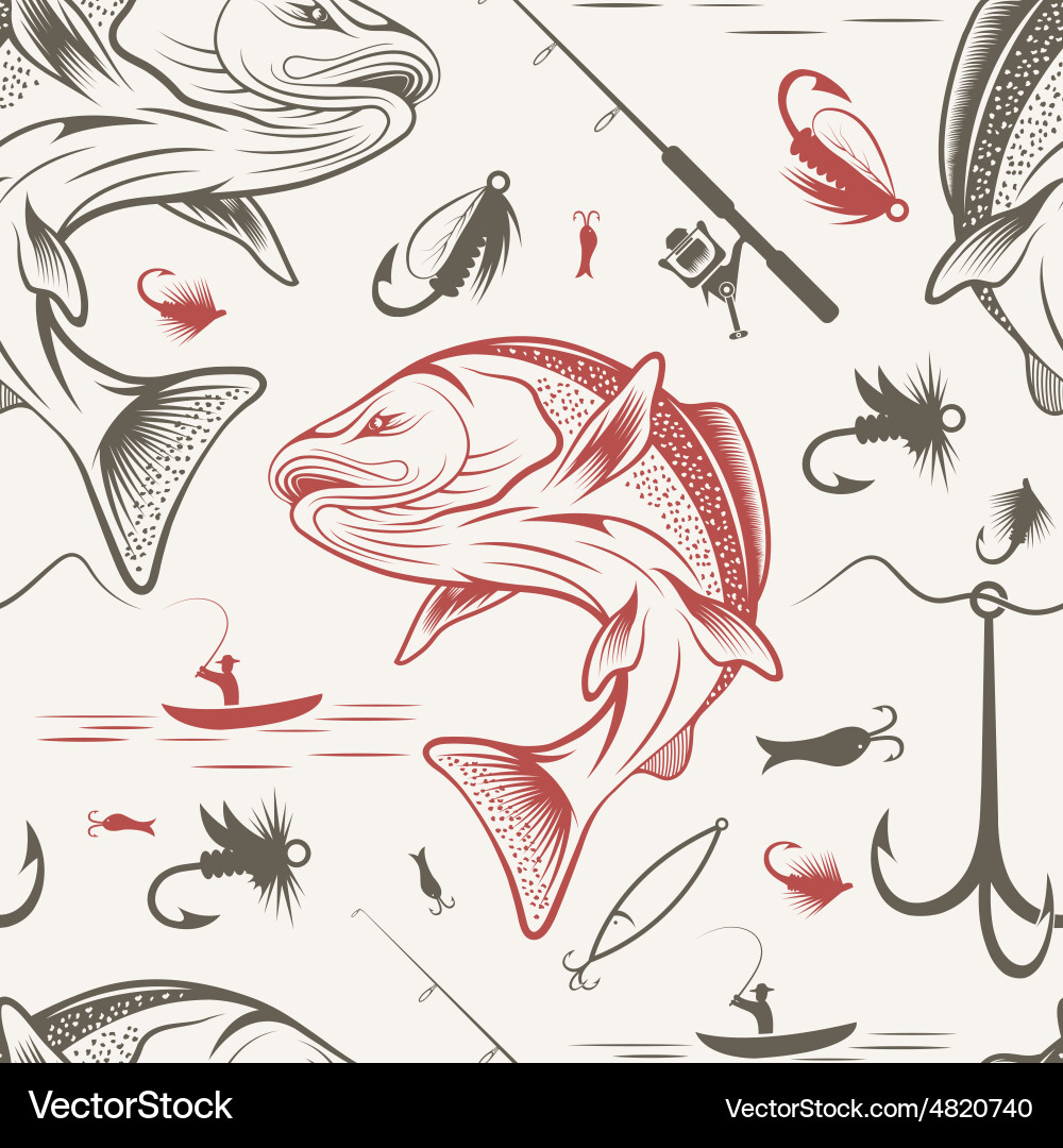 Seamless pattern on subject fishing Royalty Free Vector