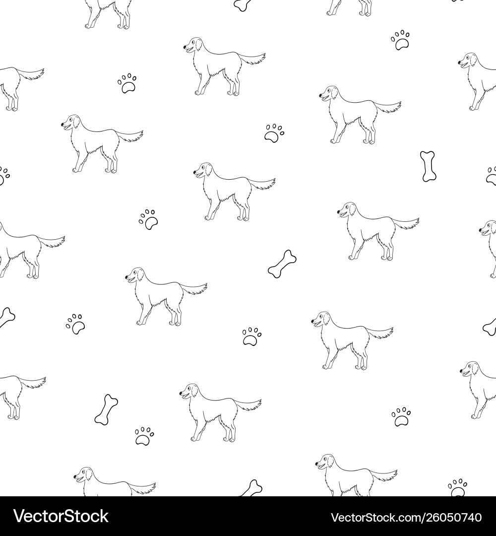 Seamless pattern with cartoon black contour dog Vector Image