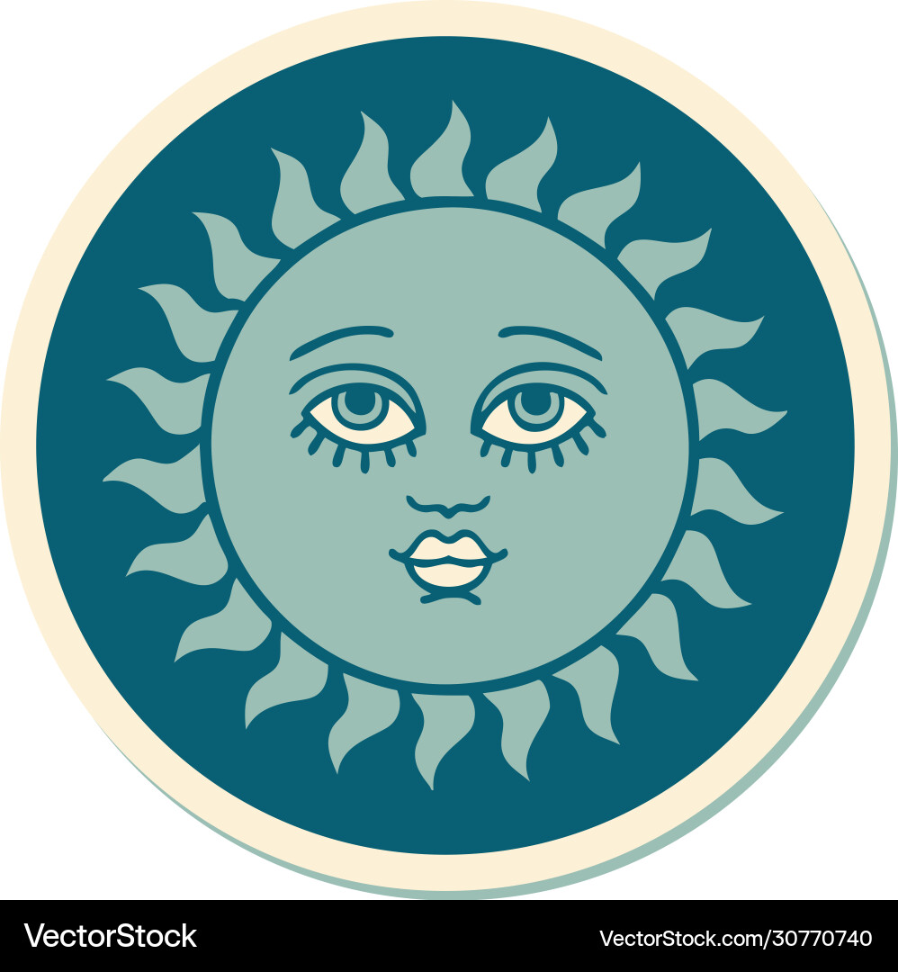 Tattoo style sticker a sun with face Royalty Free Vector