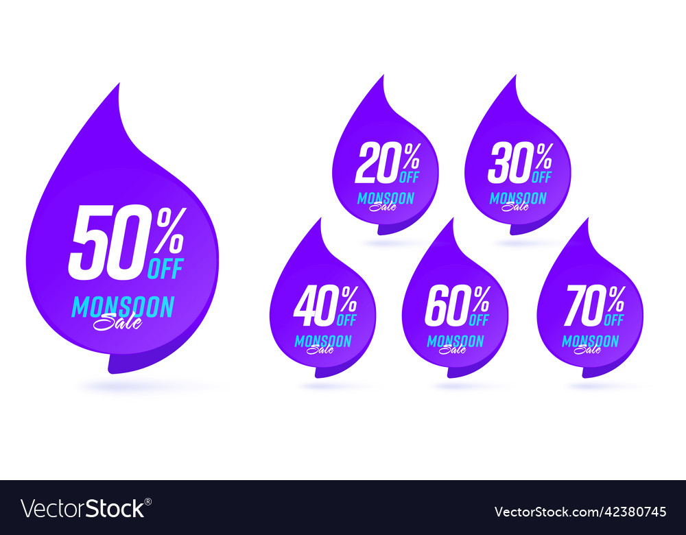 50 20 30 40 60 70 percent off monsoon sale Vector Image