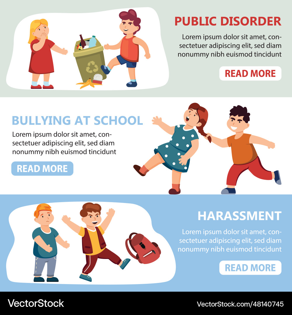Bully kids banners school bullying situations Vector Image