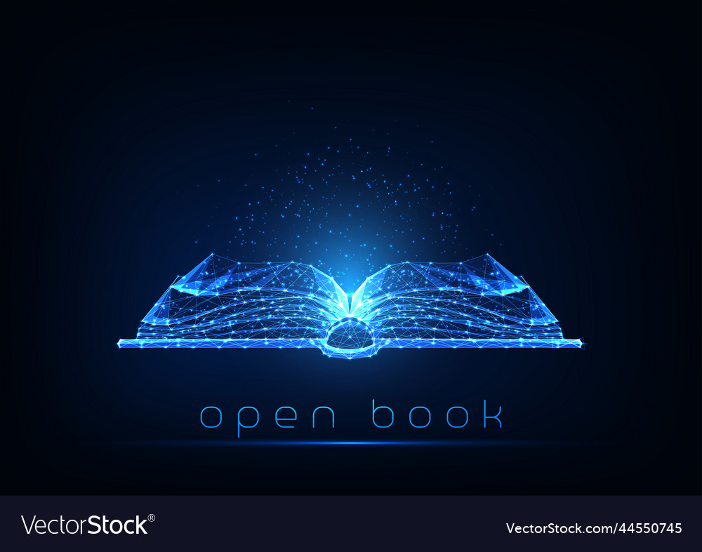 Futuristic glowing low polygonal open book Vector Image