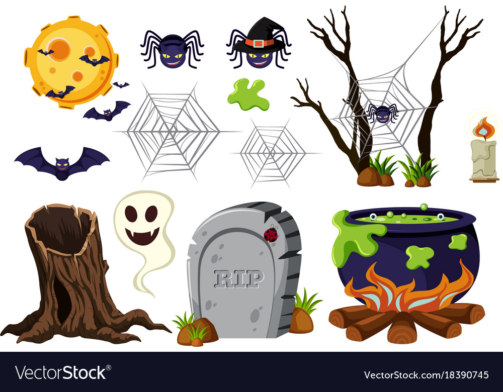 Halloween elements with spiders and bats Vector Image