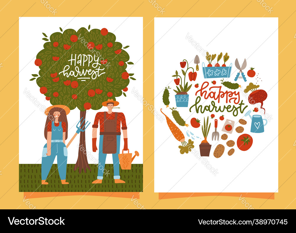 Happy harvesting cards set vertical banners Vector Image