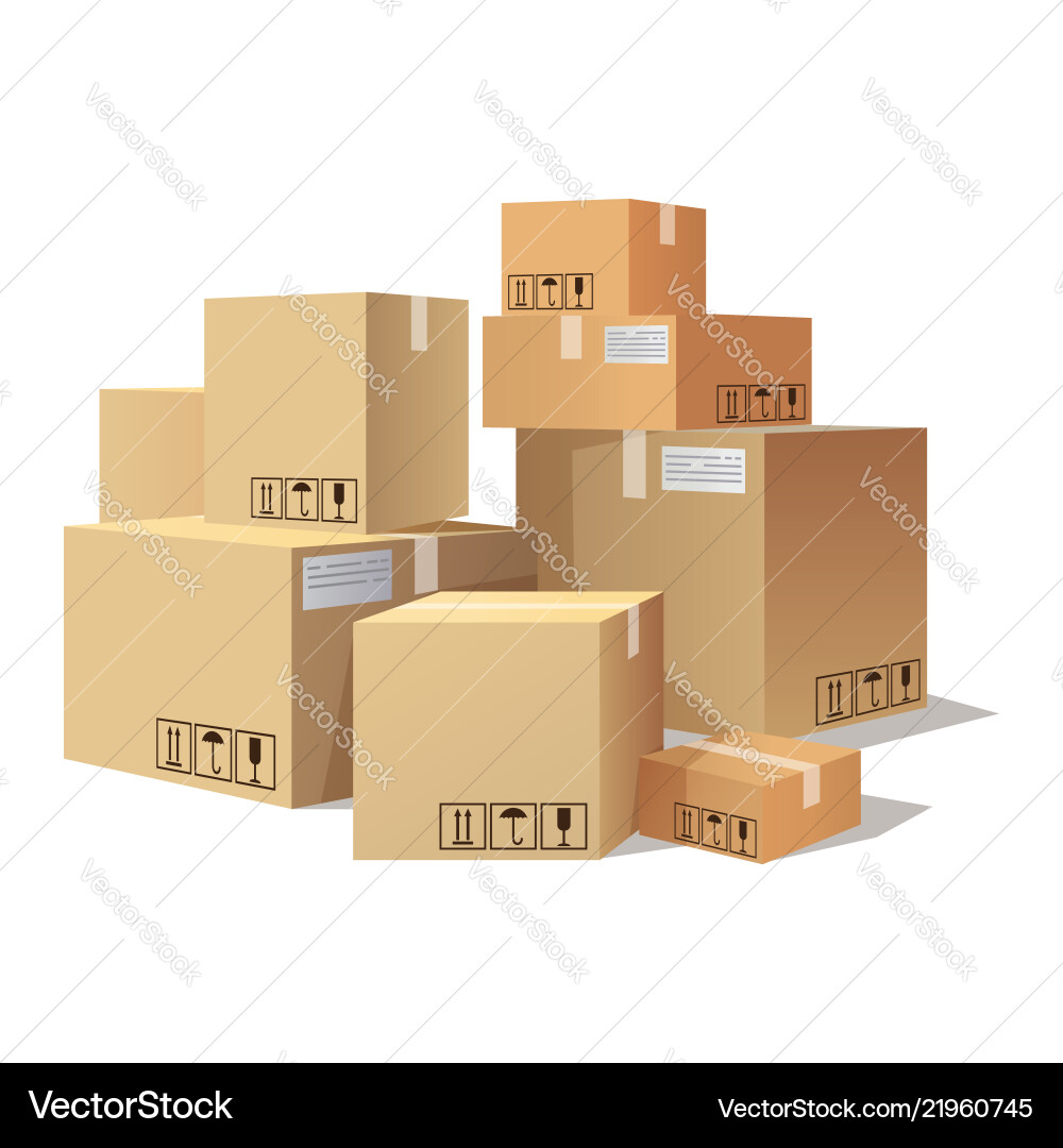 Many cartonsboxes of different size pile Vector Image