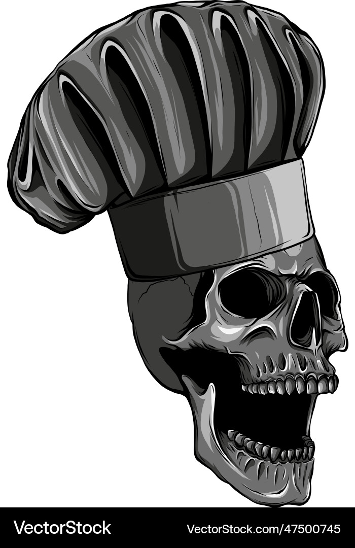 Monochromatic of skull in chef hat Royalty Free Vector Image