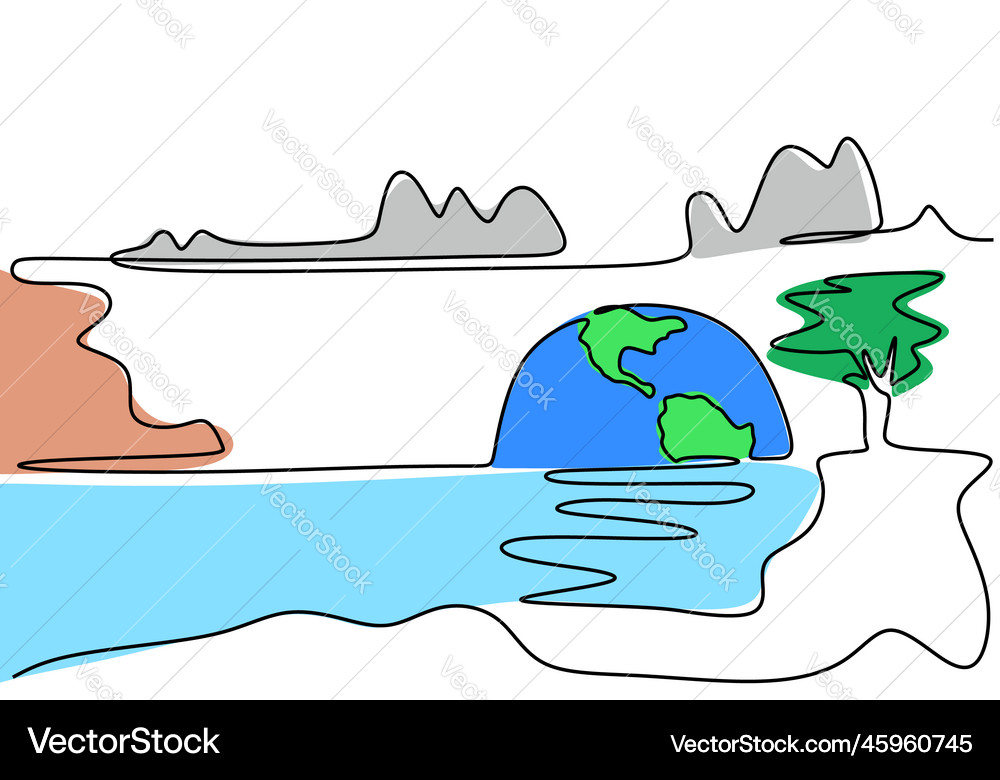 One continuous line drawing of earth planet Vector Image