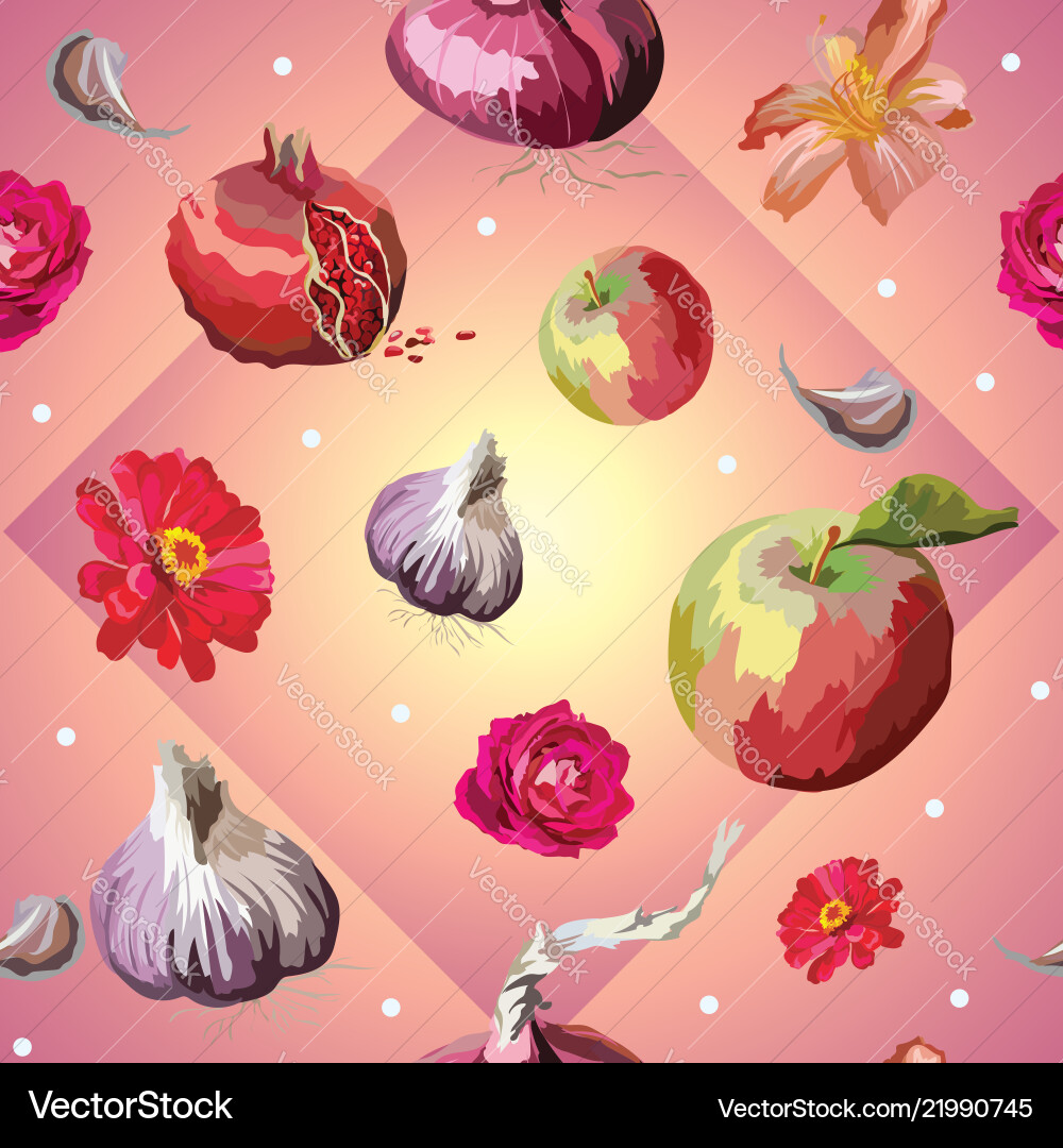 Seamless pattern with flowers and fruits2 Vector Image