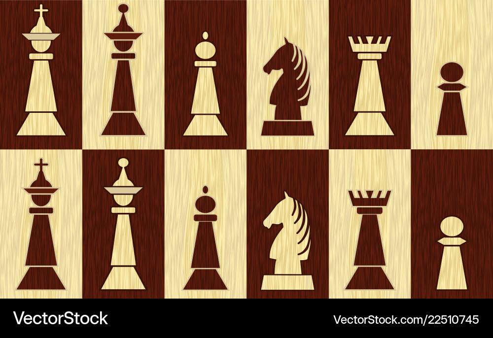 Set chess pieces on chessboard fields wooden Vector Image