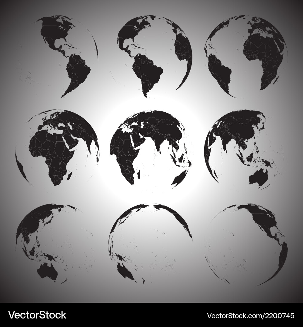 Set of black globe icons Royalty Free Vector Image