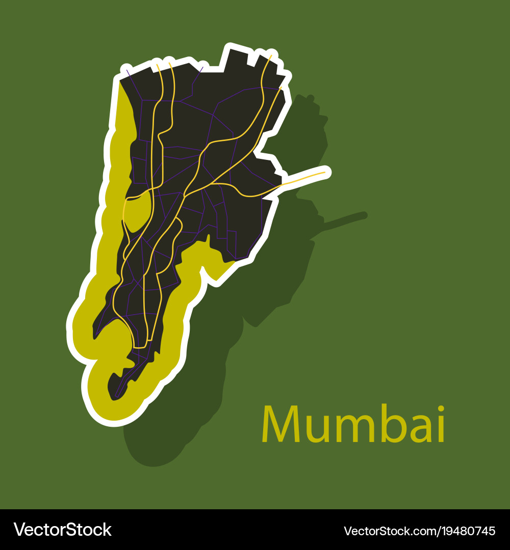 Sticker map of mumbai Royalty Free Vector Image