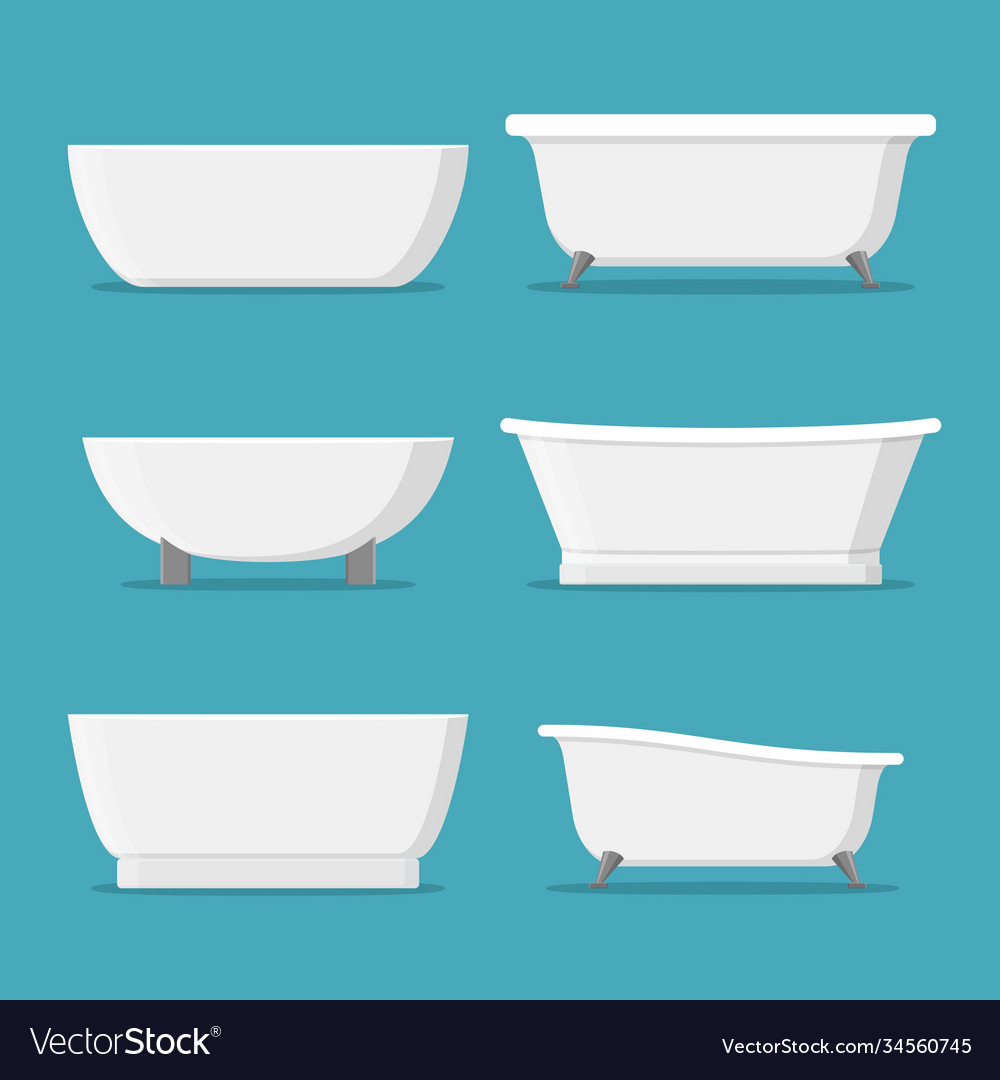 White Bathtubs Different Style And Shape Set Vector Image
