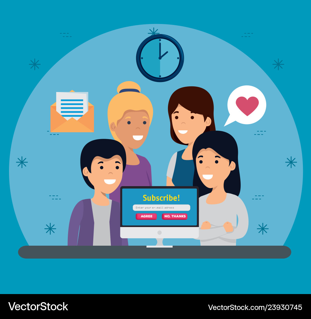 Women and boy with computer social profile Vector Image