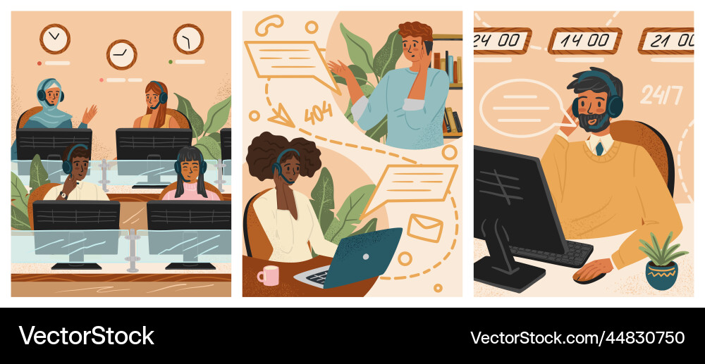 Call center with diverse operators customer phone Vector Image
