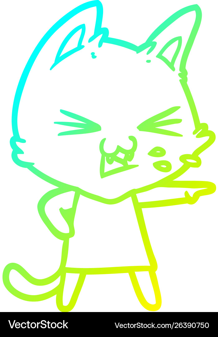 Cold gradient line drawing cartoon cat hissing Vector Image