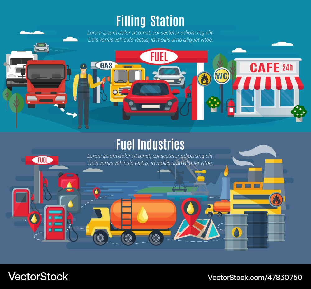 Filling station banners set station Royalty Free Vector