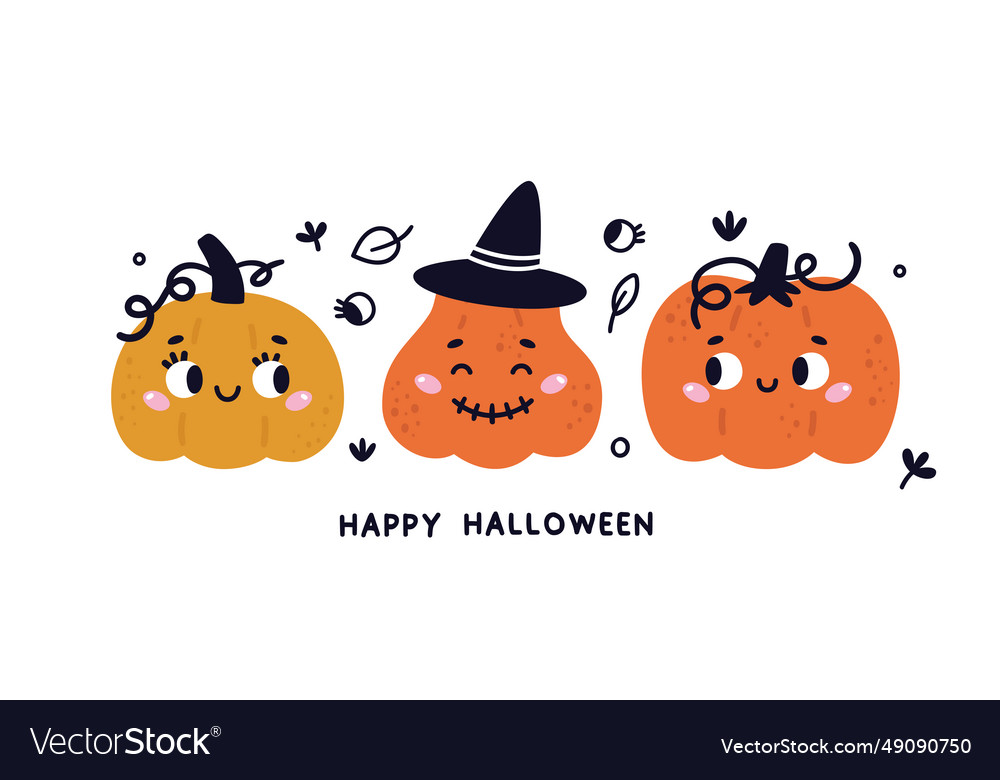 Halloween cute clipart with cartoon pumpkin Vector Image