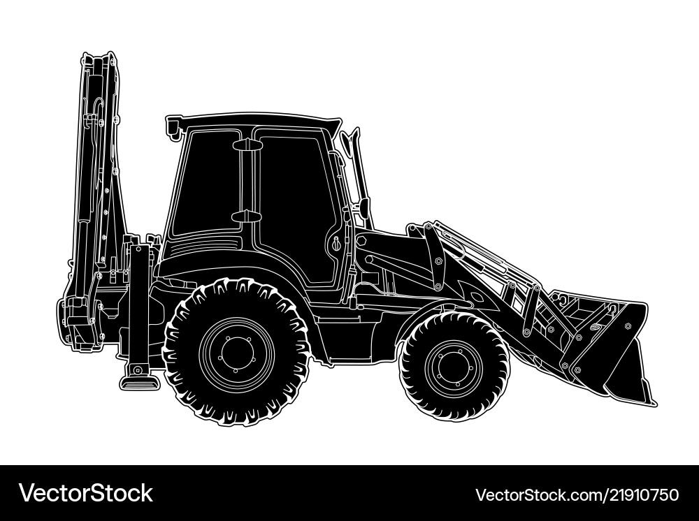 Technical draw of excavator grader machine Vector Image