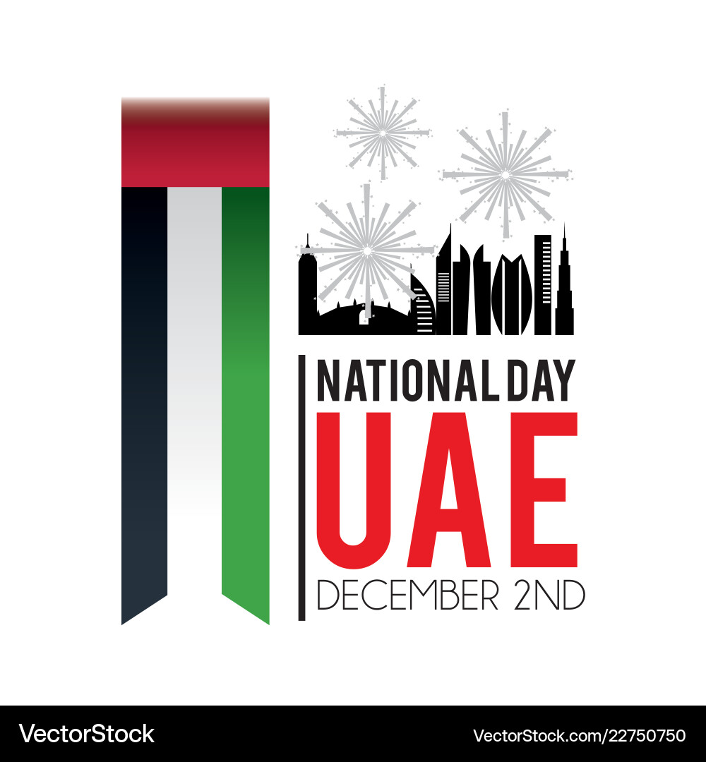 Uae flag with building and firewords Royalty Free Vector