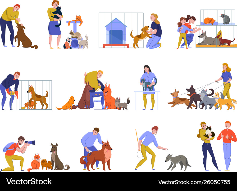 Animal shelter people set Royalty Free Vector Image