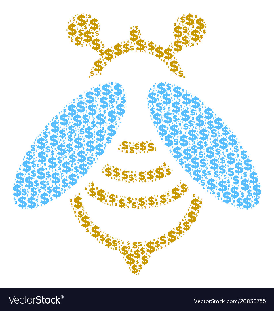 Bee collage of dollar and dots Royalty Free Vector Image