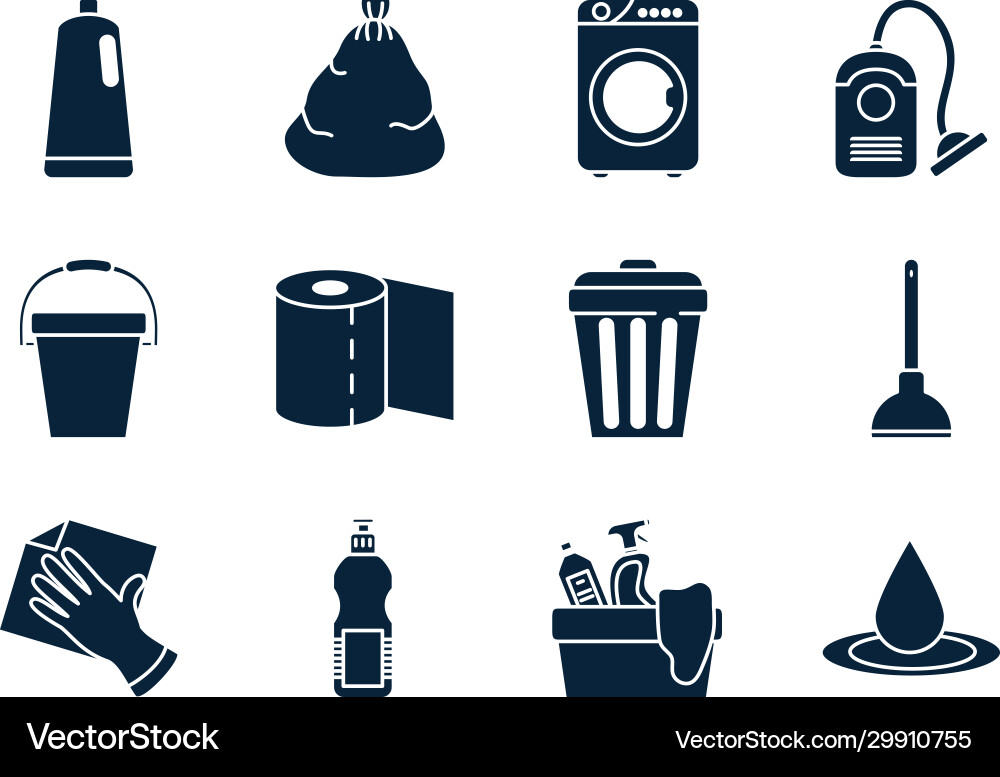 Cleaning service silhouette style icon set Vector Image