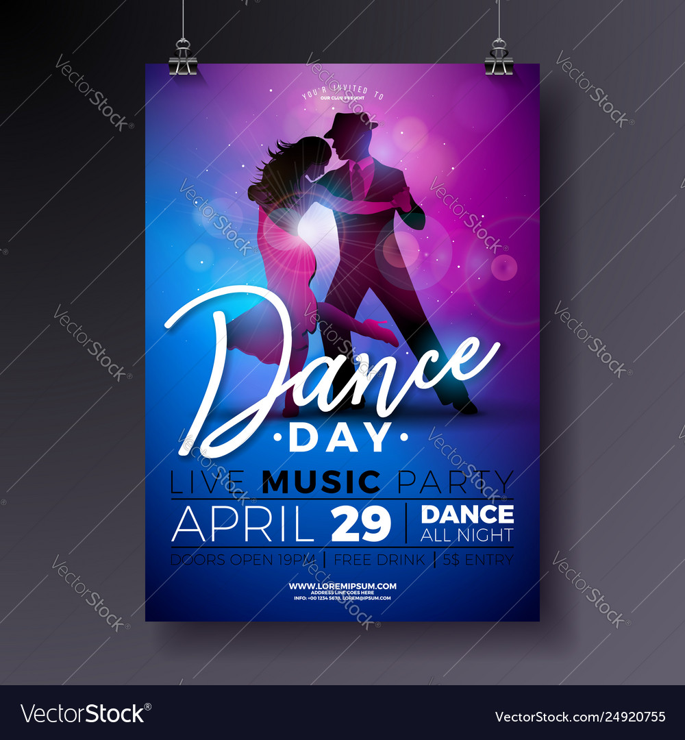 Dance Day Party Flyer Design With Couple Dancing Vector Image