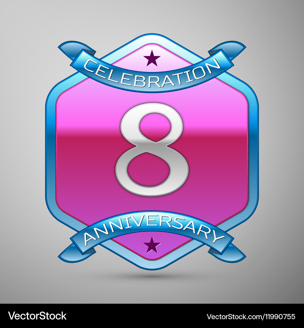 Eight years anniversary celebration silver logo Vector Image