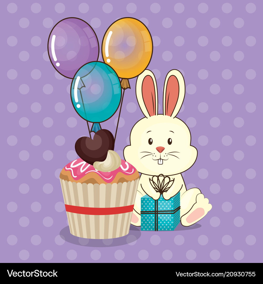 Happy birthday card with cute rabbit Royalty Free Vector