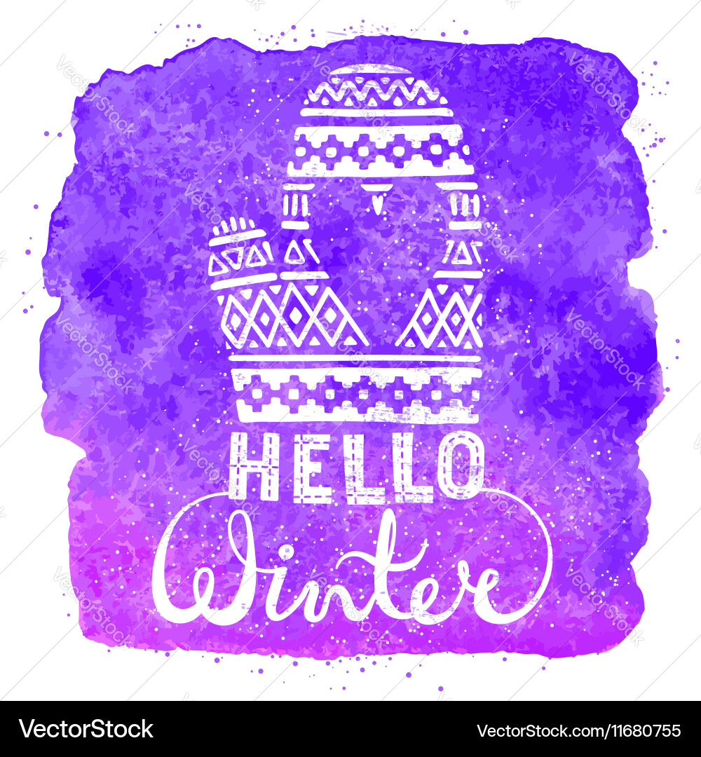 Hello winter text brush lettering and knitted Vector Image