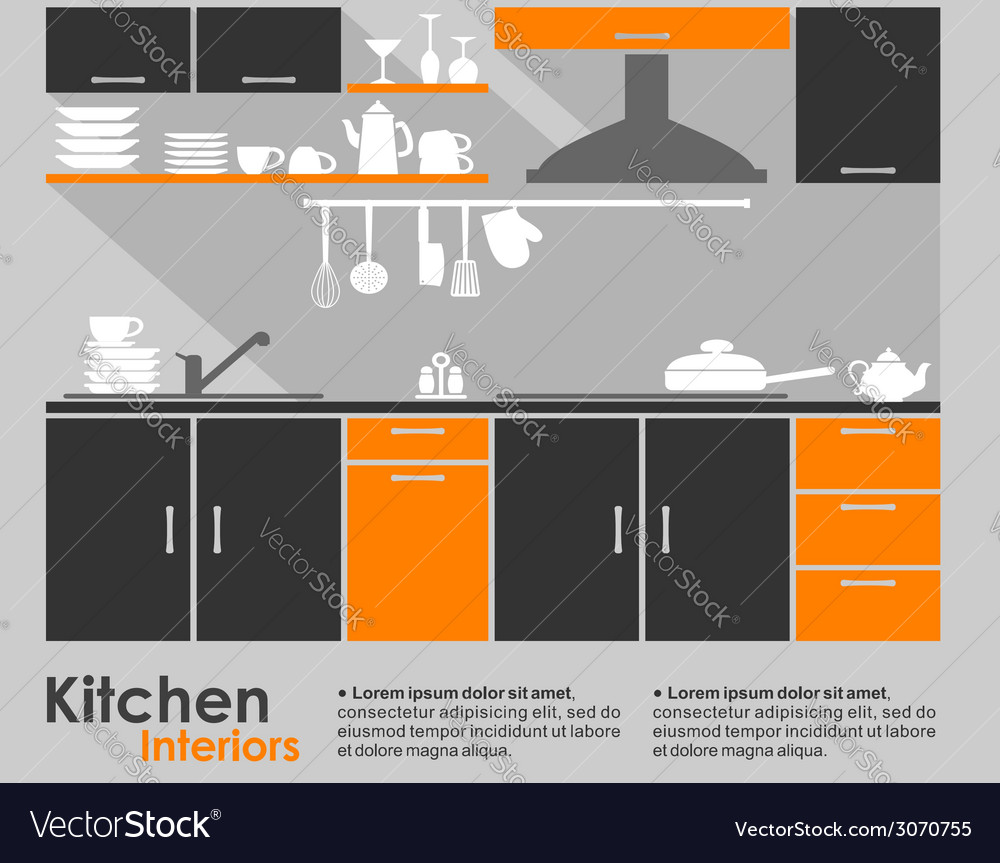Kitchen interior flat design Royalty Free Vector Image