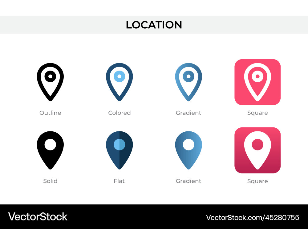 Location icon in different style location icons Vector Image