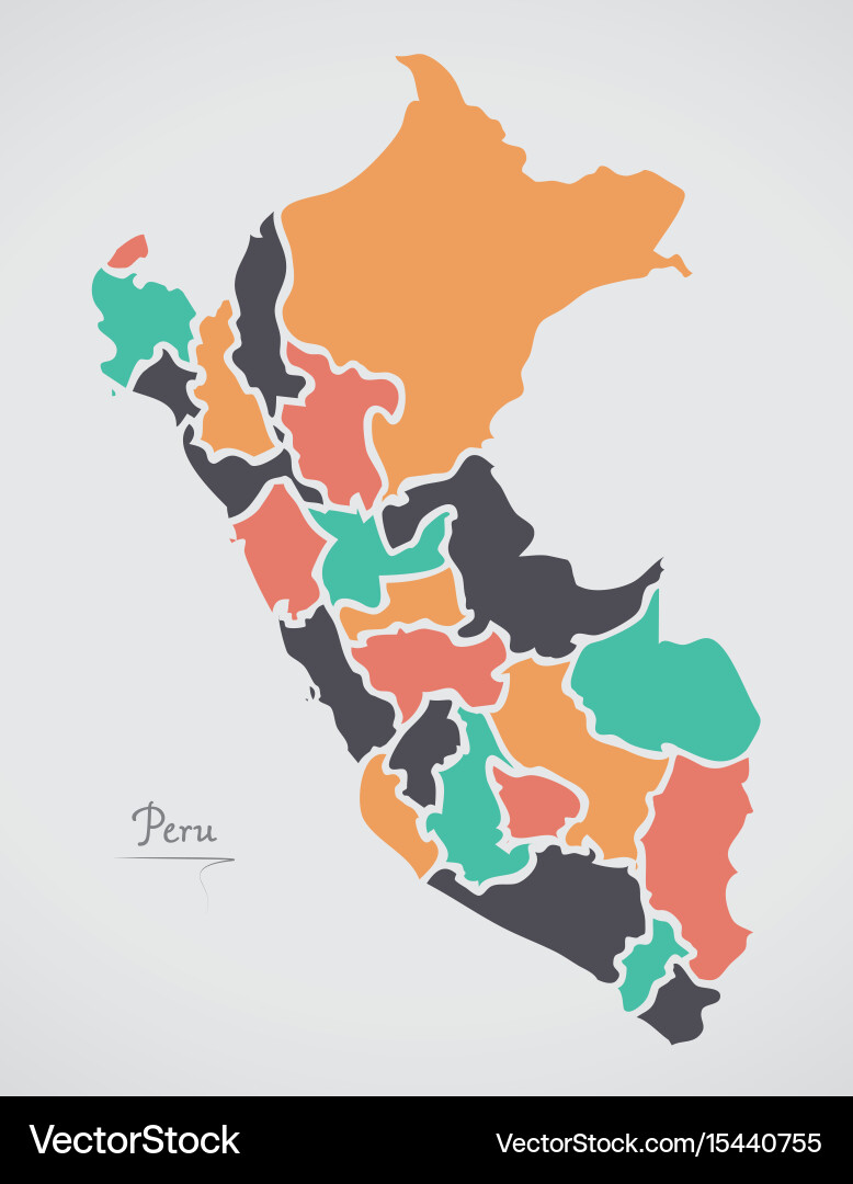 Peru map with states and modern round shapes Vector Image