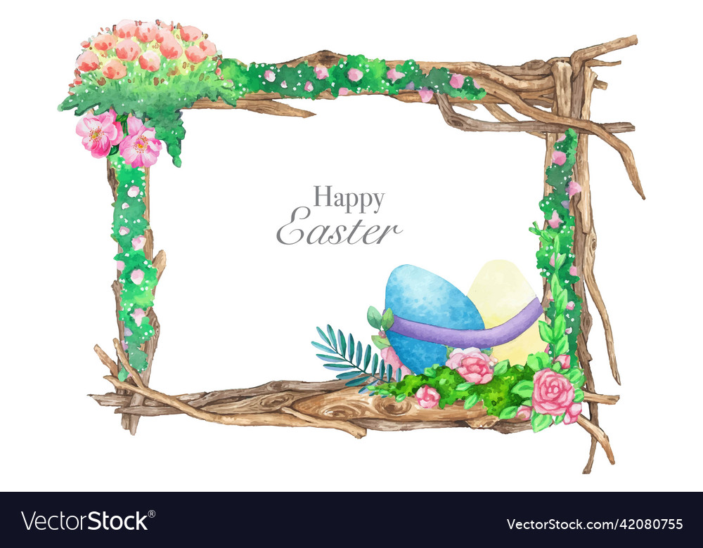 Watercolor wooden frame with spring easter Vector Image