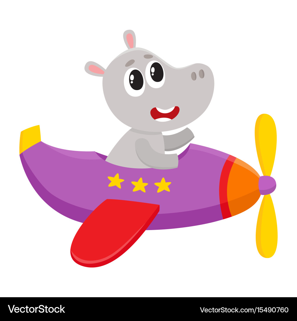 Cute funny hippo pilot character flying Royalty Free Vector